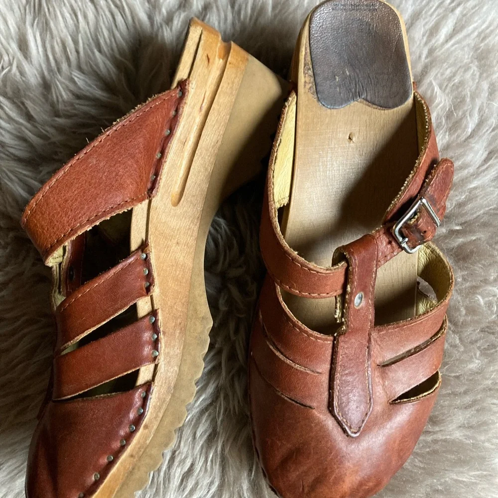 Free People | Shoes | Troentorp Mary Jane Wood Clogs Brown Leather ...
